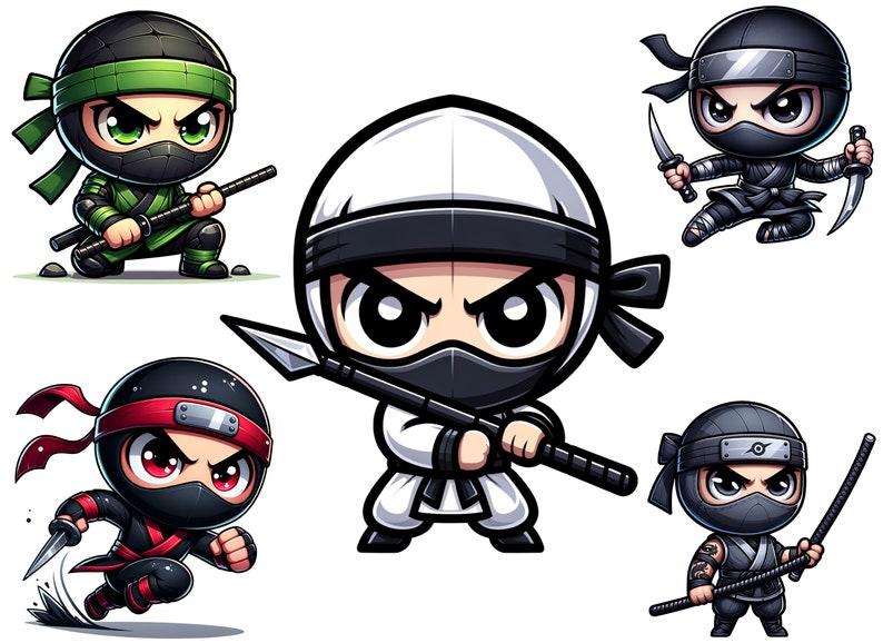 Kawaii Ninja Clipart, Japanese Warrior Designs (PNG, PDF) - Etsy