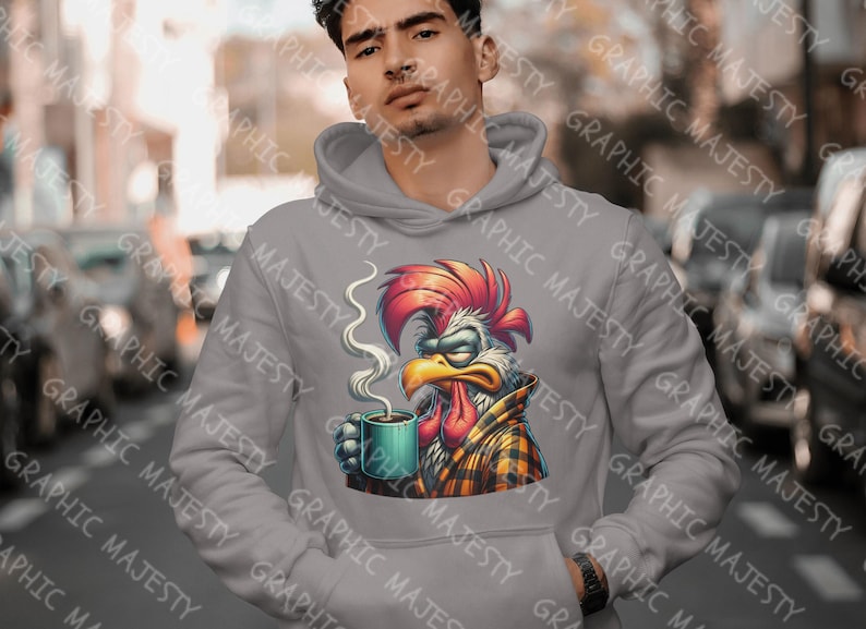 Grumpy Coffee Rooster Clipart: Farm Animal PNG (commercial Use) - Etsy