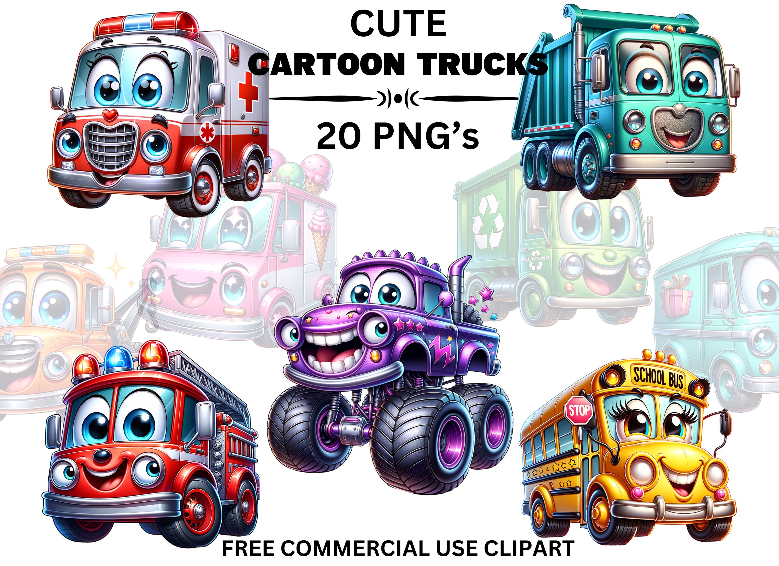Cartoon Truck Clipart, Kids Vehicle PNG Graphics (digital Download) - Etsy