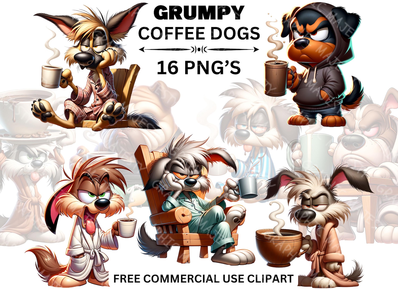 Grumpy Coffee Dog PNG Clipart Bundle (commercial Use) - Etsy