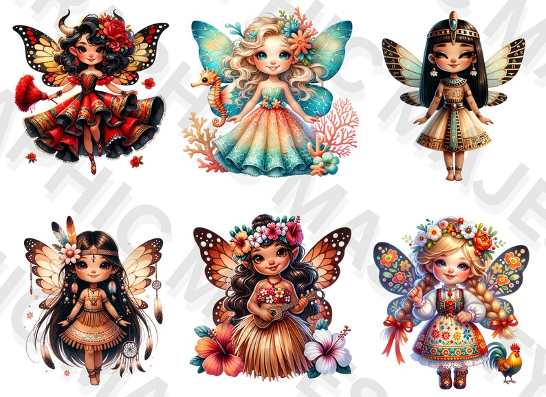 Kawaii Fairy Clipart: Multicultural Fairytale PNG Graphics (commercial ...