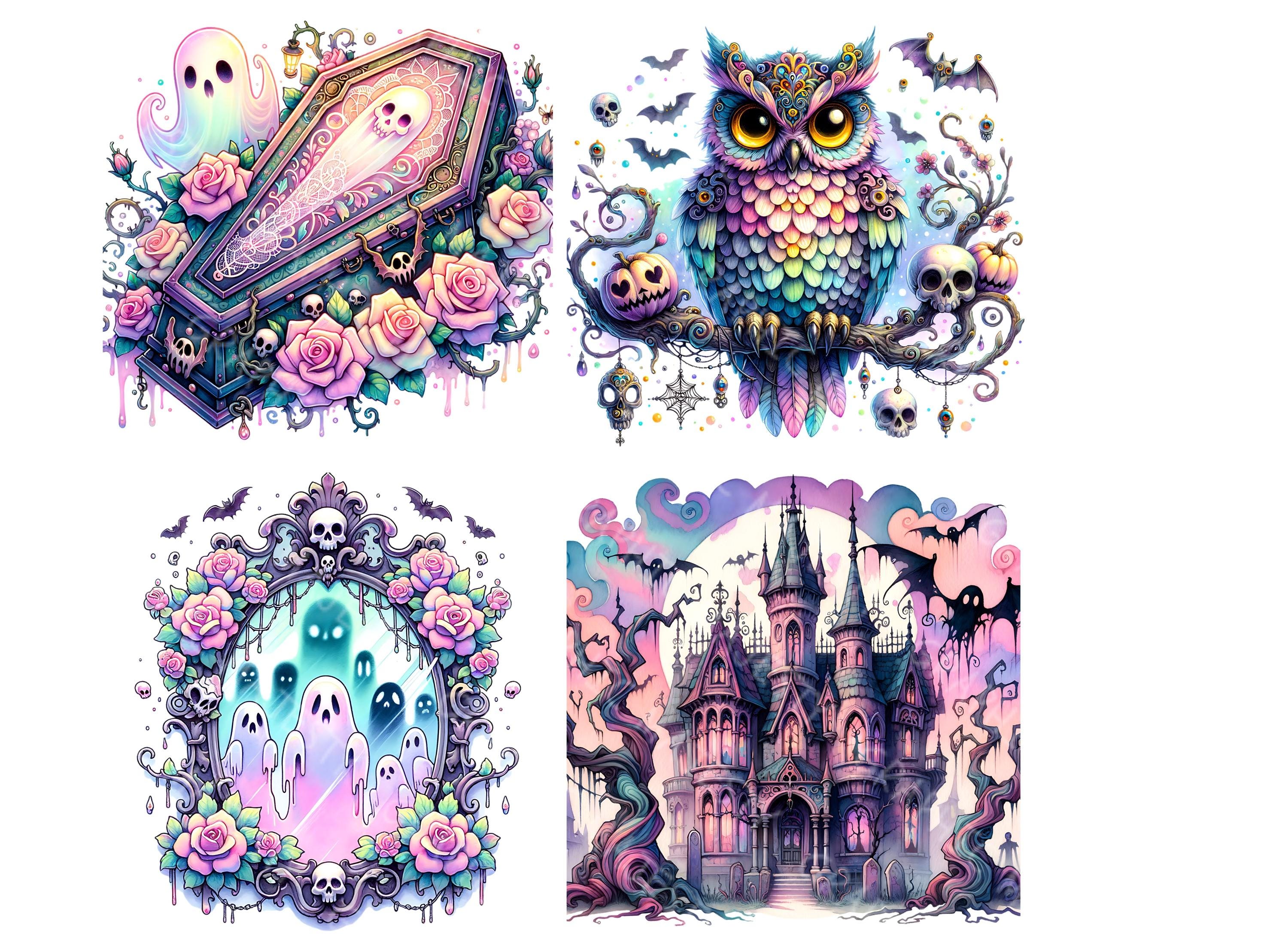 Watercolor Pastel Goth Halloween Clipart: 16 PNG Bundle (commercial Use ...