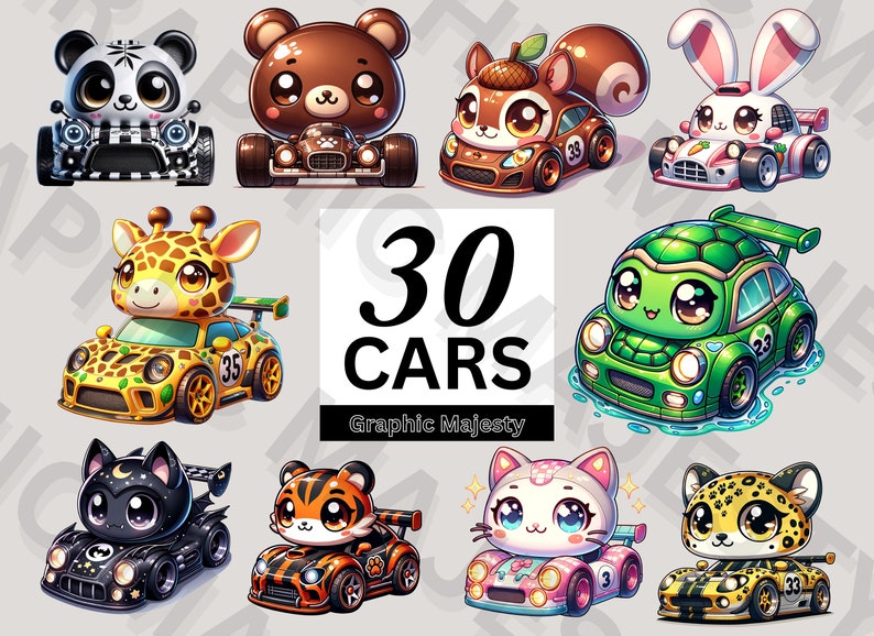 Kawaii Animal Race Car Clipart: 30 PNG Bundle (digital Download) - Etsy