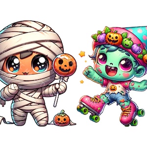Cute Kawaii Halloween P4 Clipart, 18 Adorable Spooky PNG Illustrations ...