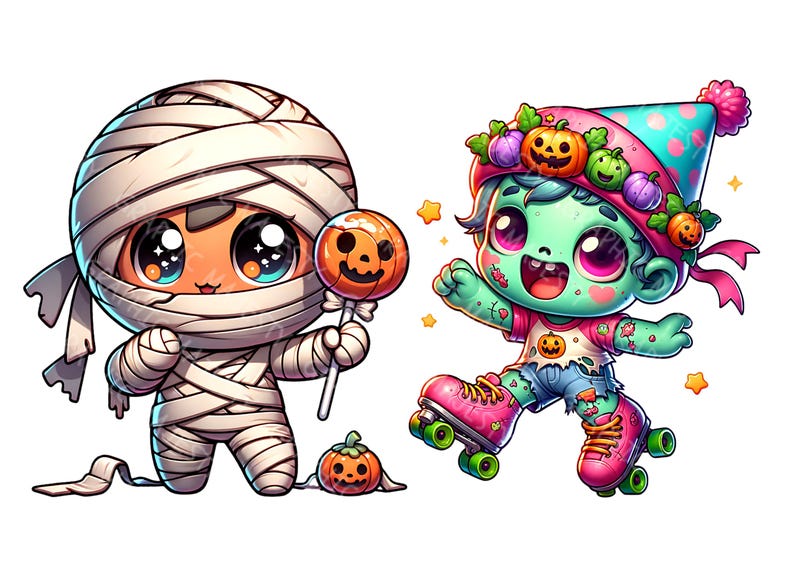 Cute Kawaii Halloween P4 Clipart, 18 Adorable Spooky PNG Illustrations ...