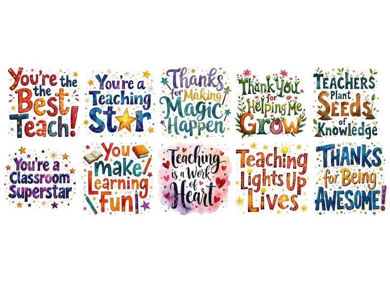 Watercolor Teacher Appreciation Clipart: 10 PNG Bundle (commercial Use ...