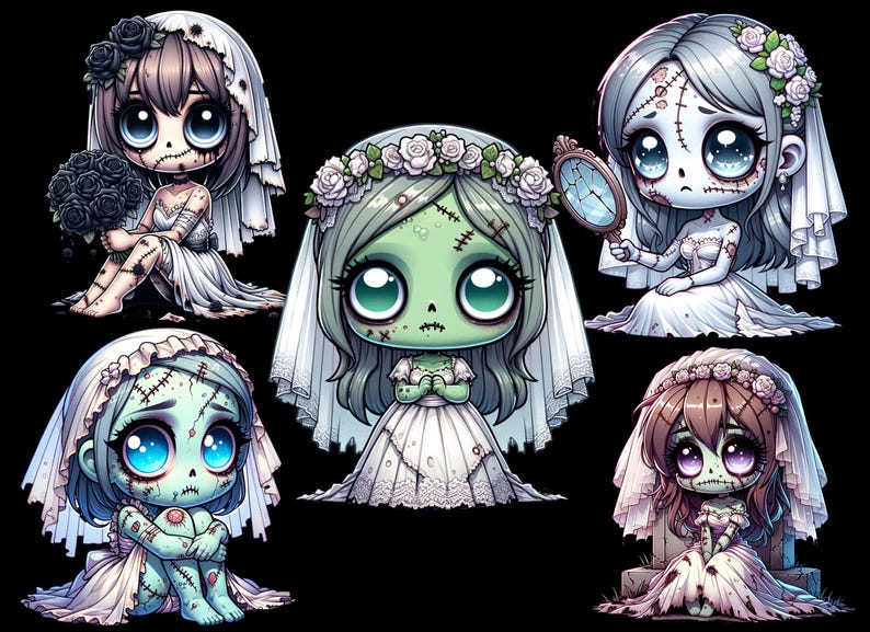 Kawaii Zombie Bride Clipart, Undead Chibi PNG (digital Download) - Etsy