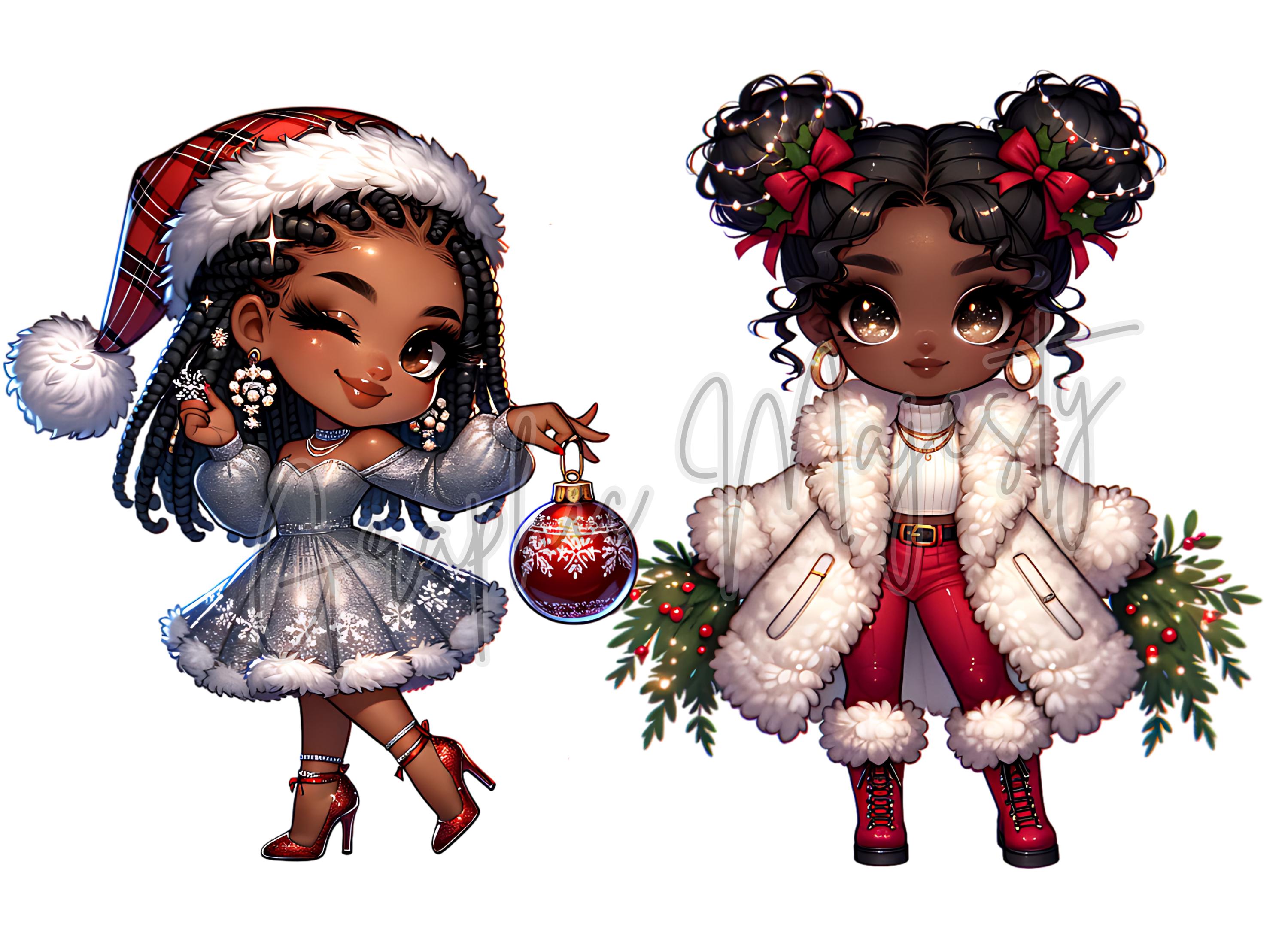 Black Girl Christmas Clipart: Festive African American PNG SVG (digital ...