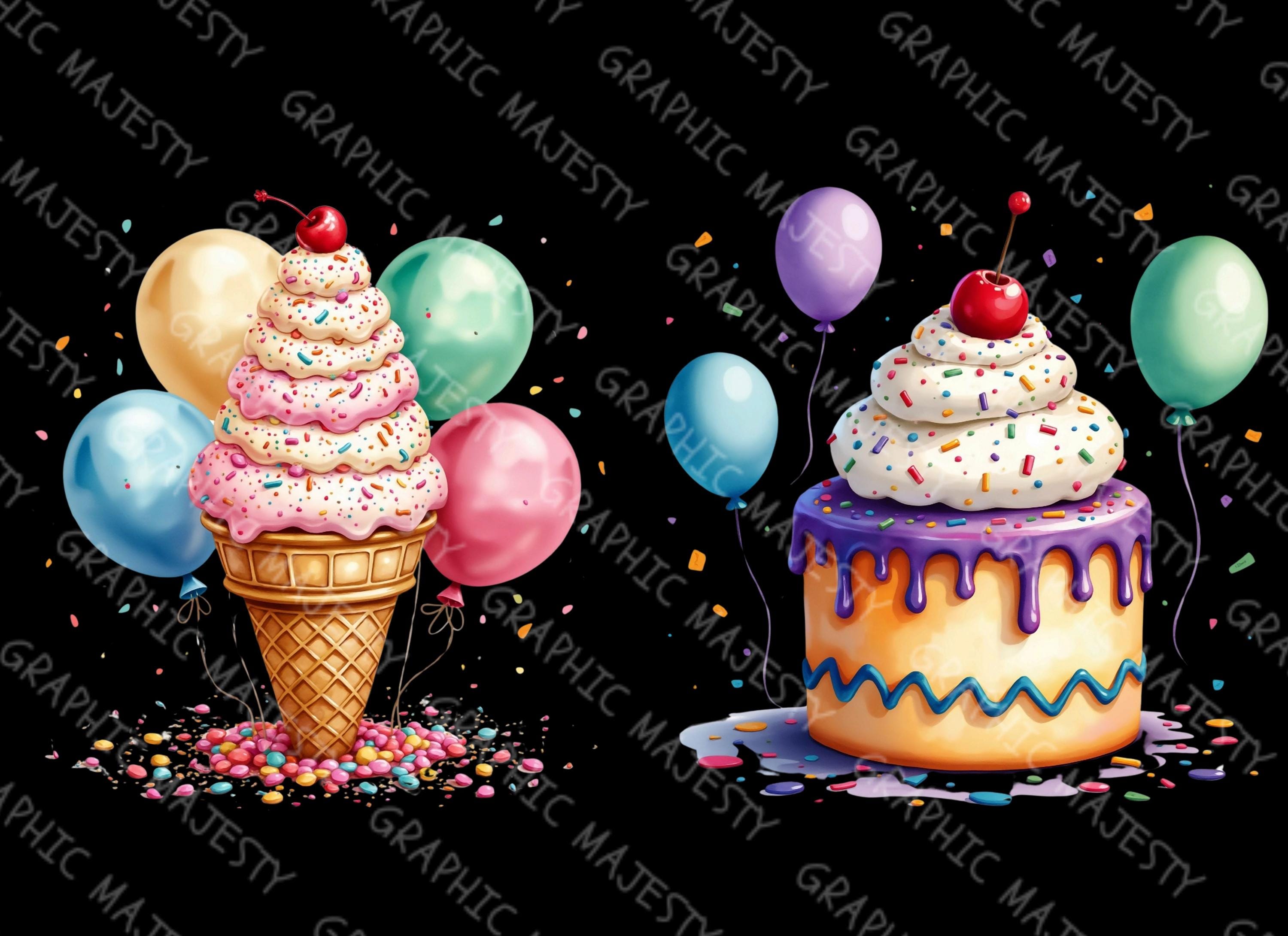 Watercolor Birthday Cake Clipart: Party PNG Images (digital Download ...
