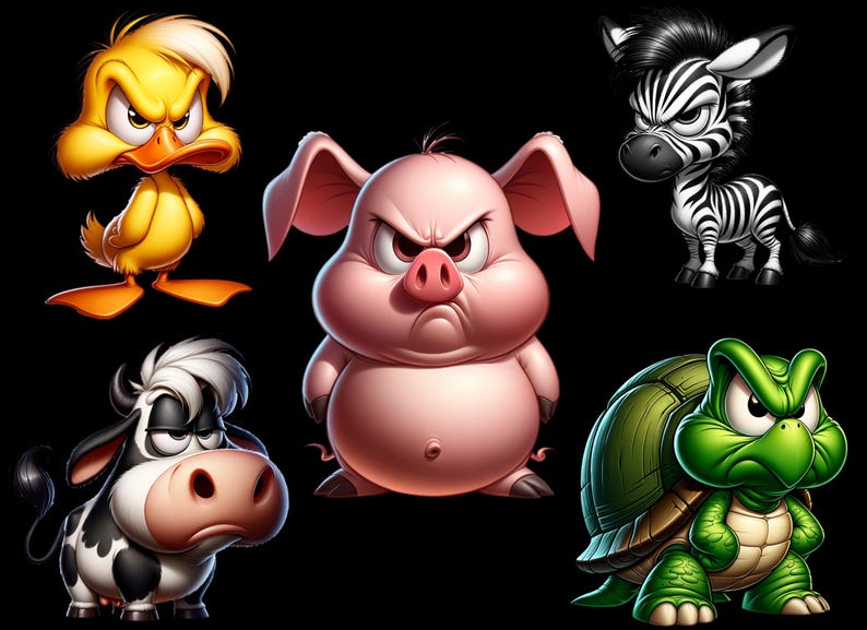 Funny Grumpy Animals Clipart Bundle: Cartoon Pet Prints (PNG) - Etsy