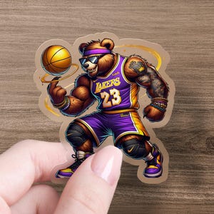 Lakers Bear Digital Art, Cartoon Bear, Basketball Art, Mascot Design ...