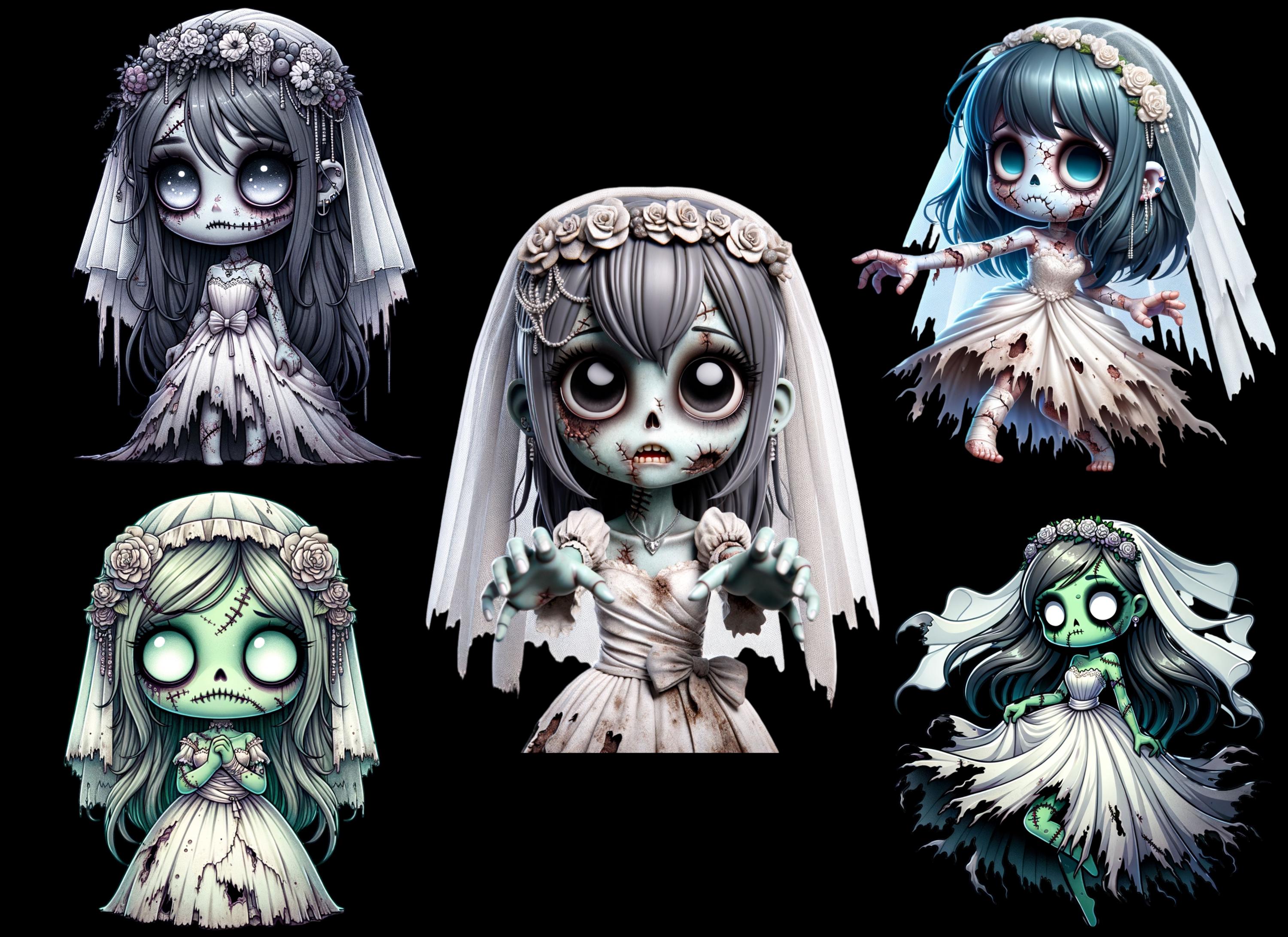 Kawaii Zombie Bride Clipart Cute Zombie PNG Chibi Kawaii Undead Girl ...