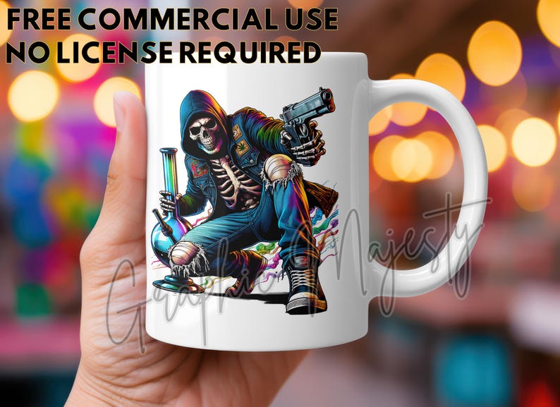 Stoner Thug Skeleton PNG: Hip Hop Skull Art, DTF Transfer (digital ...