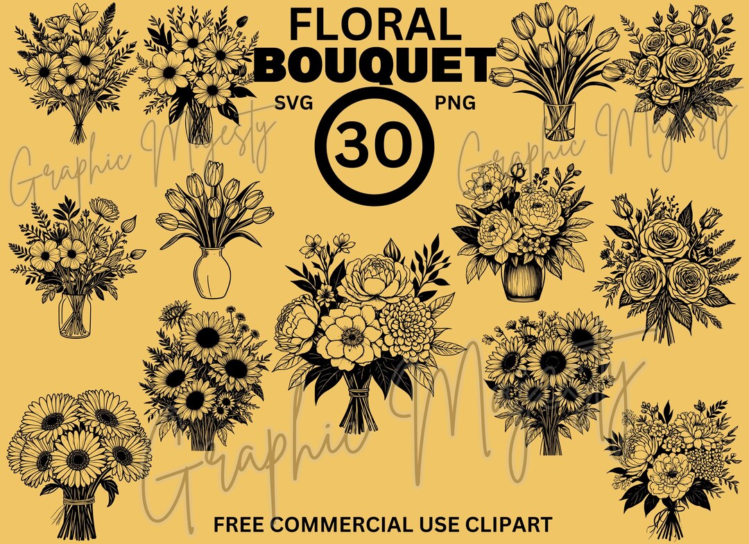 Flower Bouquet SVG Bundle: Hand-drawn Floral PNG (digital Download) - Etsy