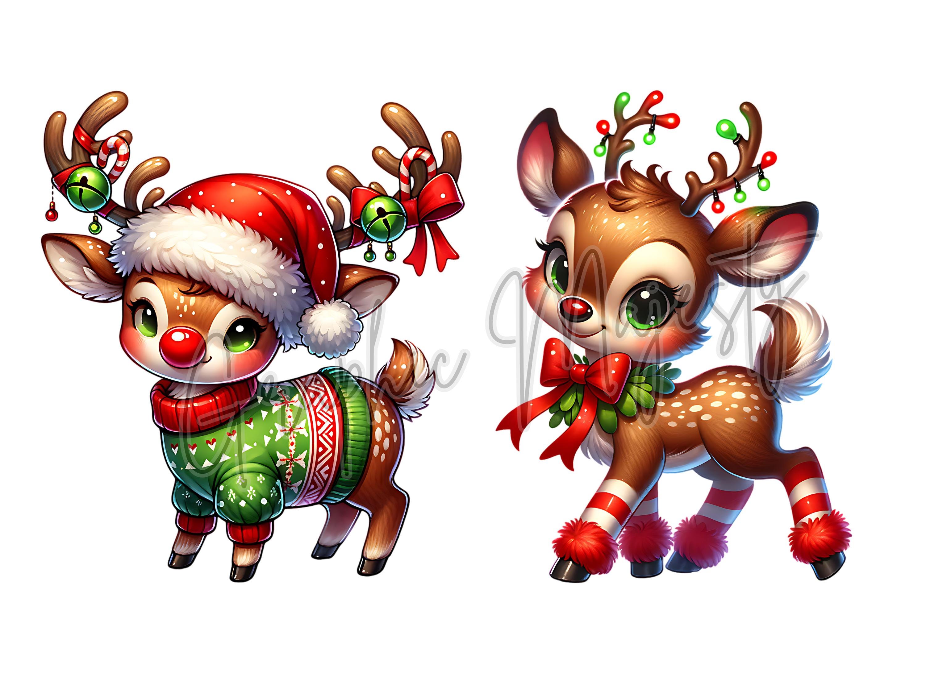 18 Christmas Reindeer Clipart Set, Watercolor PNG Graphics (digital ...