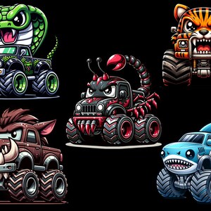 Animal Monster Trucks, Kawaii Clipart PNG, Truck Art, Animal PNG ...