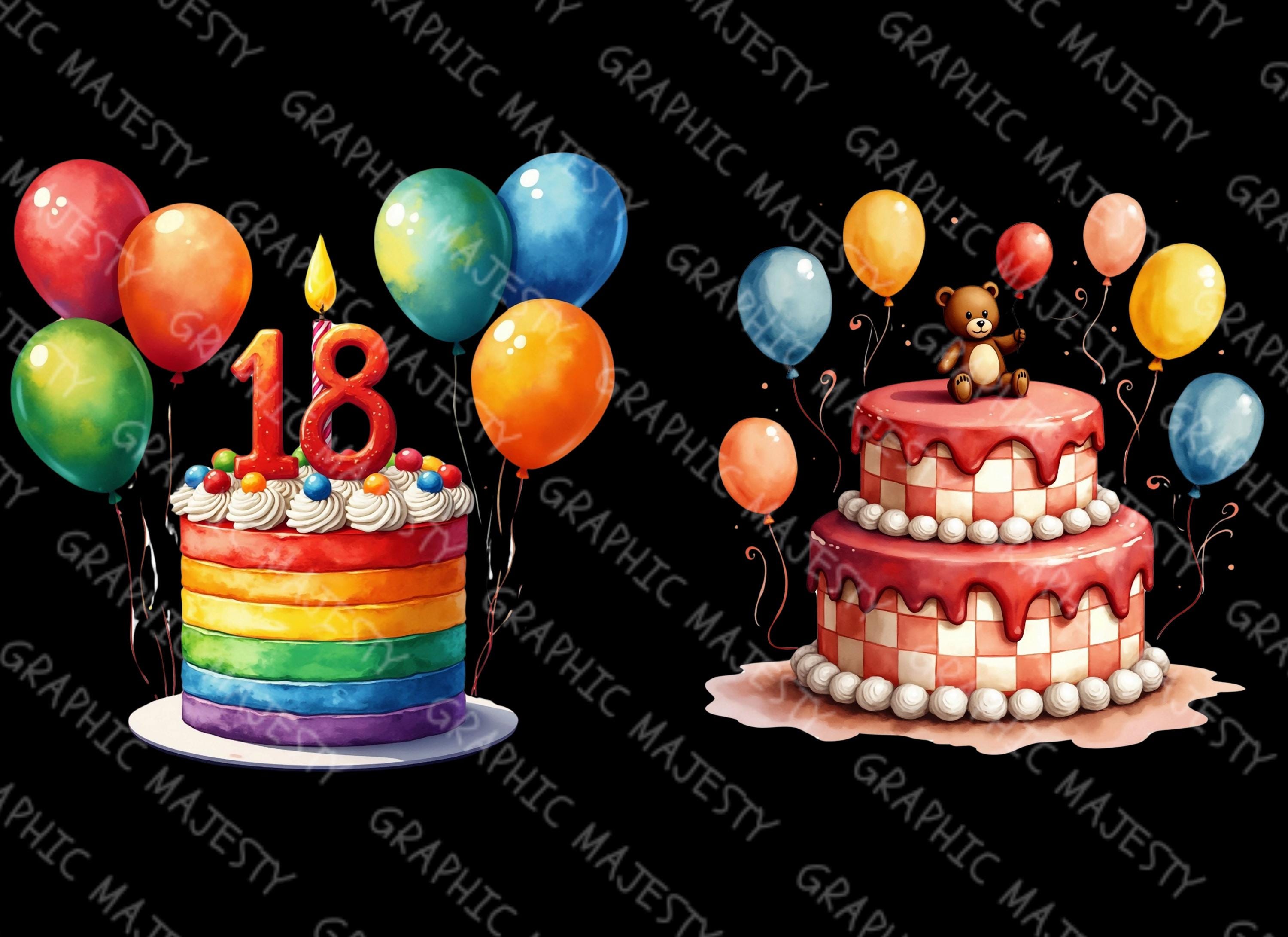Watercolor Birthday Cake Clipart: Party PNG Images (digital Download ...