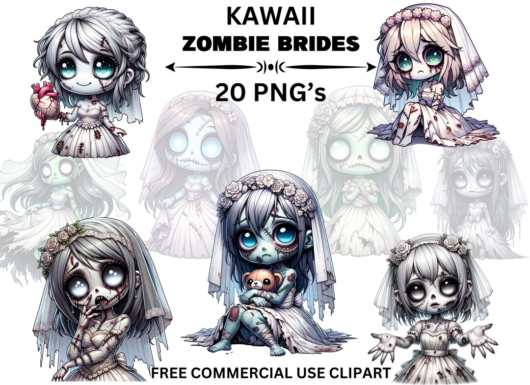 Kawaii Zombie Bride Clipart Cute Zombie PNG Chibi Kawaii Undead Girl ...