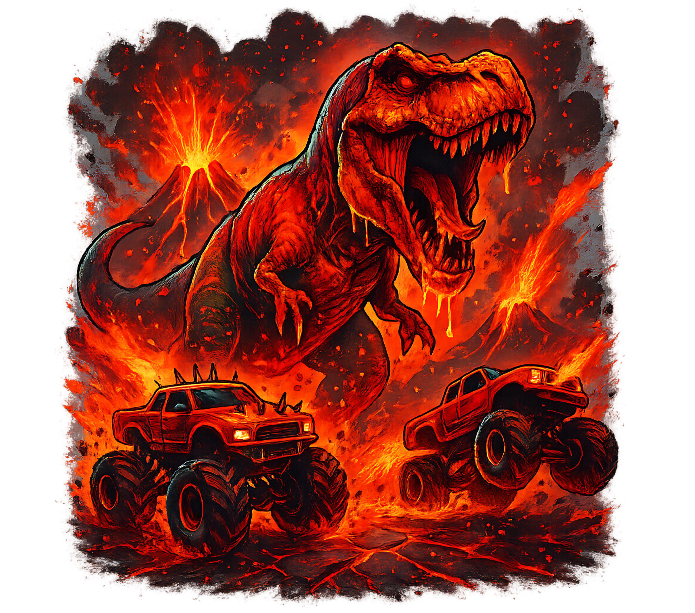 Dinosaur Monster Truck Watercolor PNG: Kids T-shirt Design (digital ...