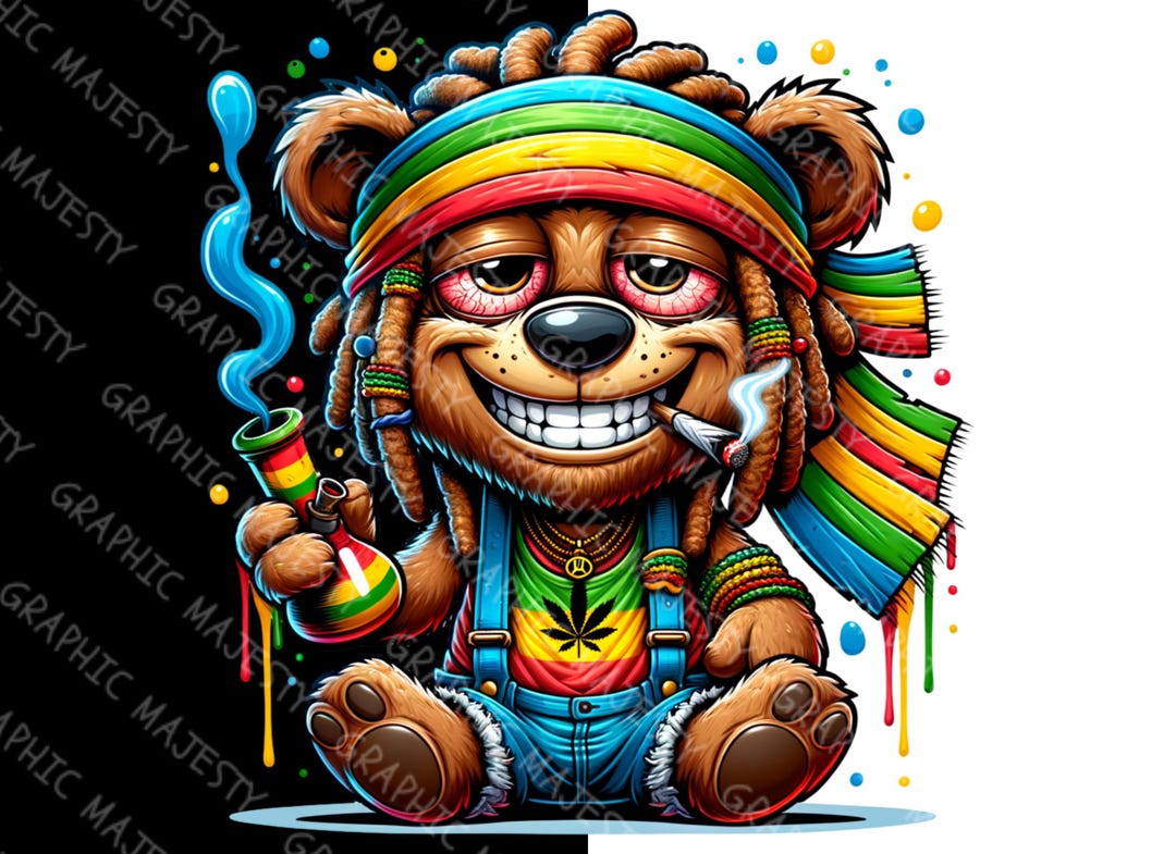 Rasta Teddy Bear PNG, Trendy Urban Sublimation Design, Hip Hop Jamaican ...