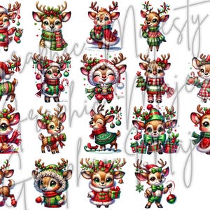 18 Christmas Reindeer Clipart Set, Watercolor PNG Graphics (digital ...