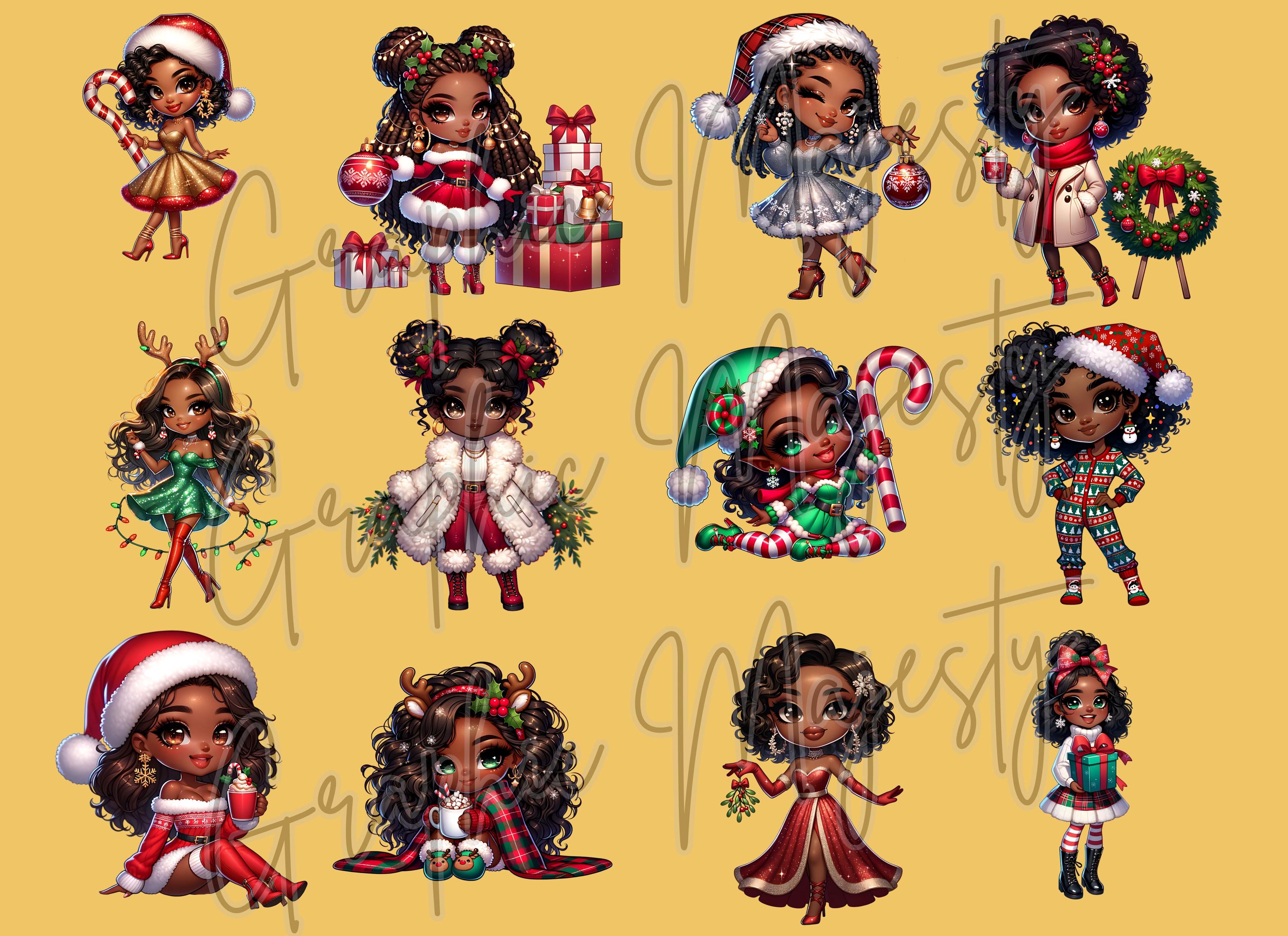 Black Girl Christmas Clipart: Festive African American PNG SVG (digital ...