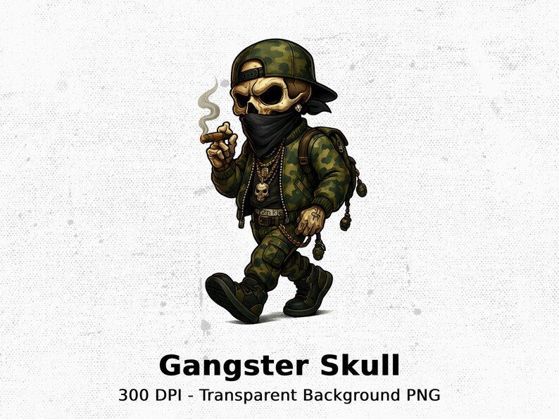 Gangster Skull Graffiti PNG: Urban Camo Skeleton Design (digital ...