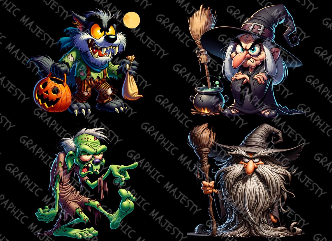 Funny Grumpy Halloween Clipart Bundle, Commercial Use (digital Download ...