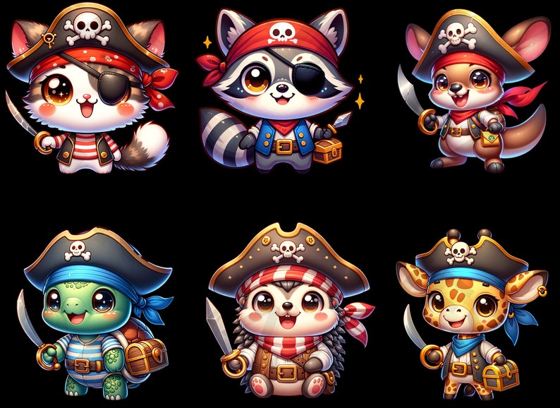 Kawaii Animal Pirates Cute Clipart Child Party PNG Pirate Clipart ...
