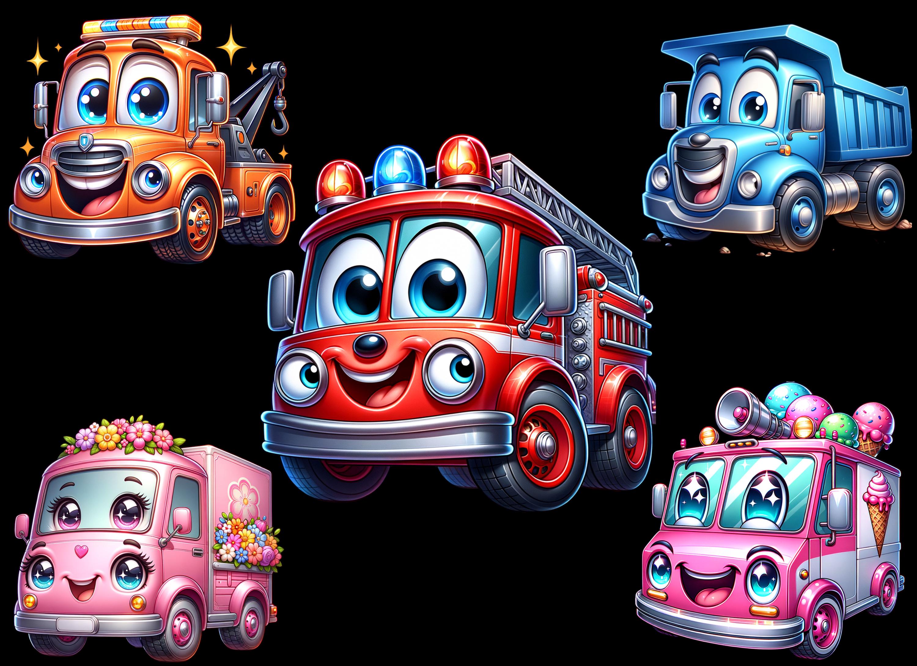 Cute Trucks Clipart, Baby Cute Trucks PNG, Instant Download, Kids ...