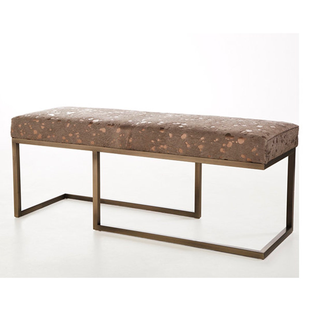 Copper Metallic Cowhide Hadley Metal Bench | Antique Brass Metal Finish ...
