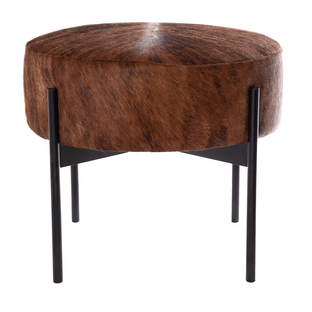 Brown Cowhide Round Metal Bench | Authentic Cowhide Seat | Various ...