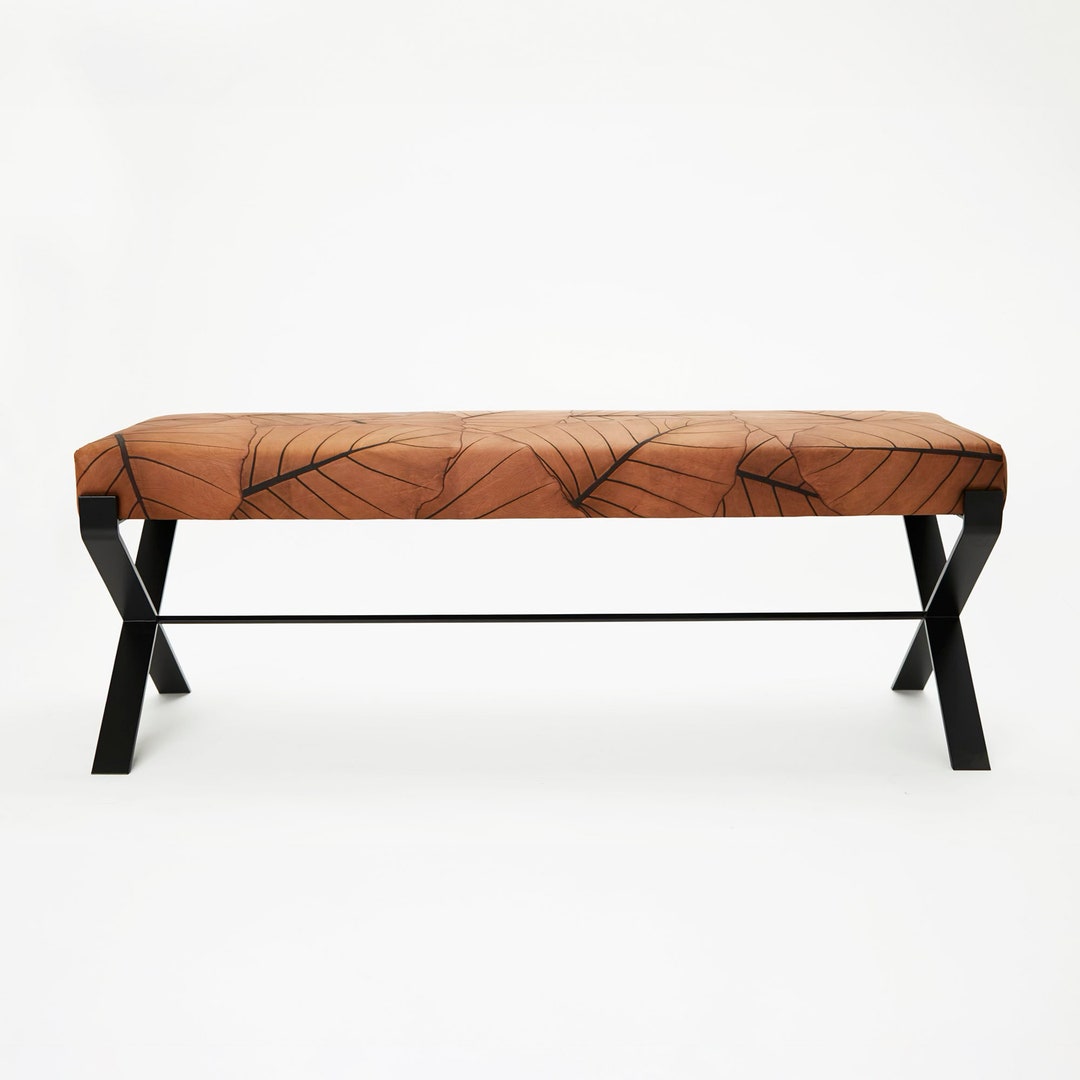 Metal Bench With Real Taro Leaves | Sustainable Beleaf Bio-leather ...