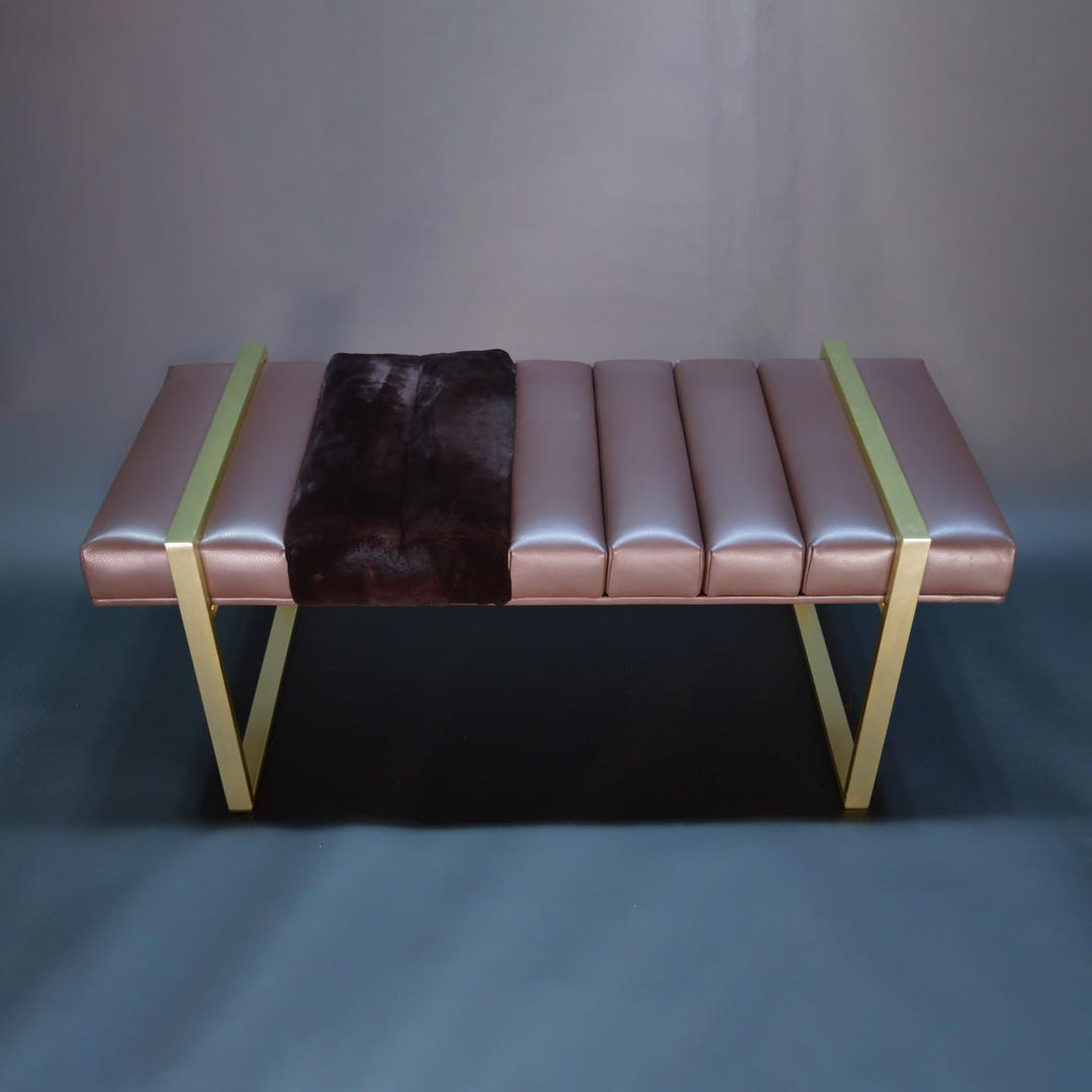 Leather & Shearling Sheepskin Upholstered Bench – Custom Options ...