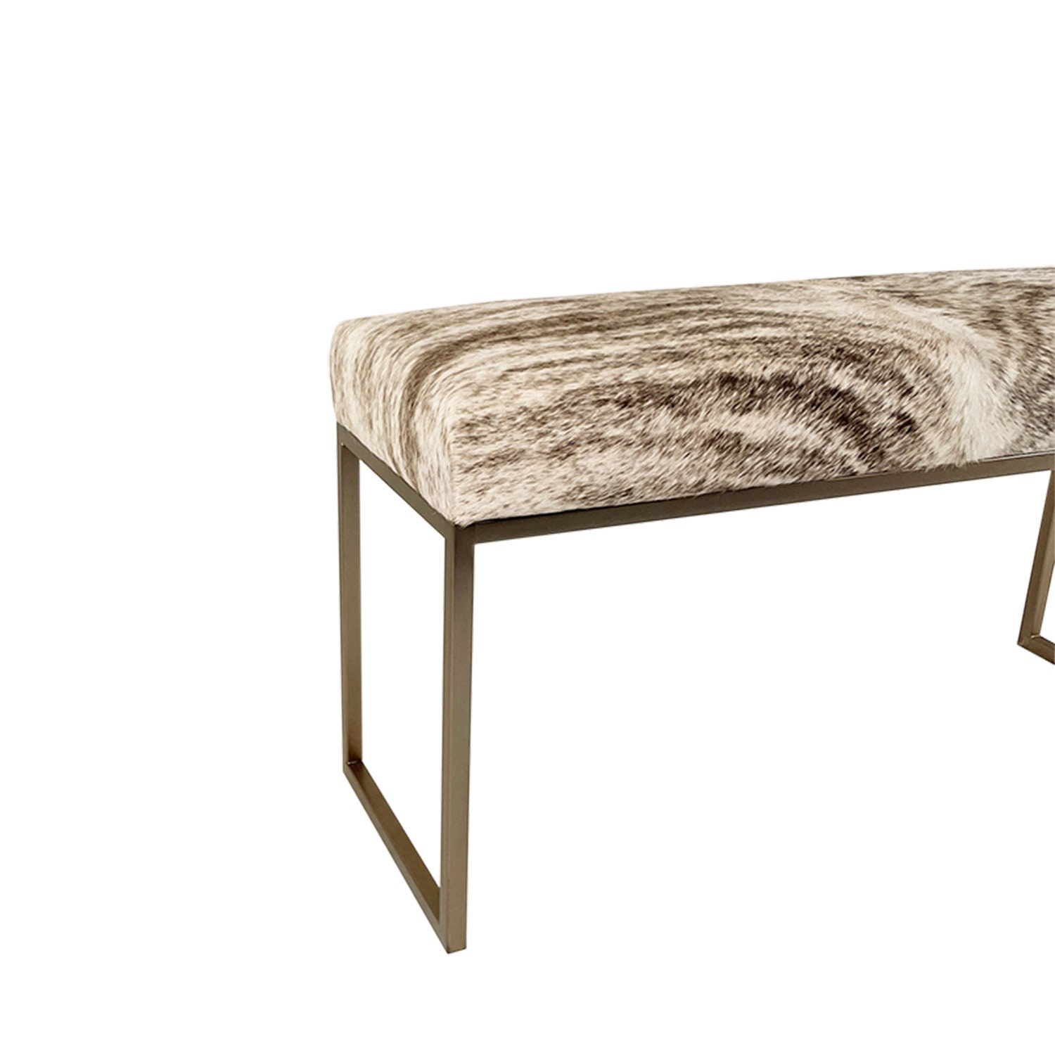 Exotic Cowhide Metal Bench | Dull Nickel Finish | Genuine Cowhide ...