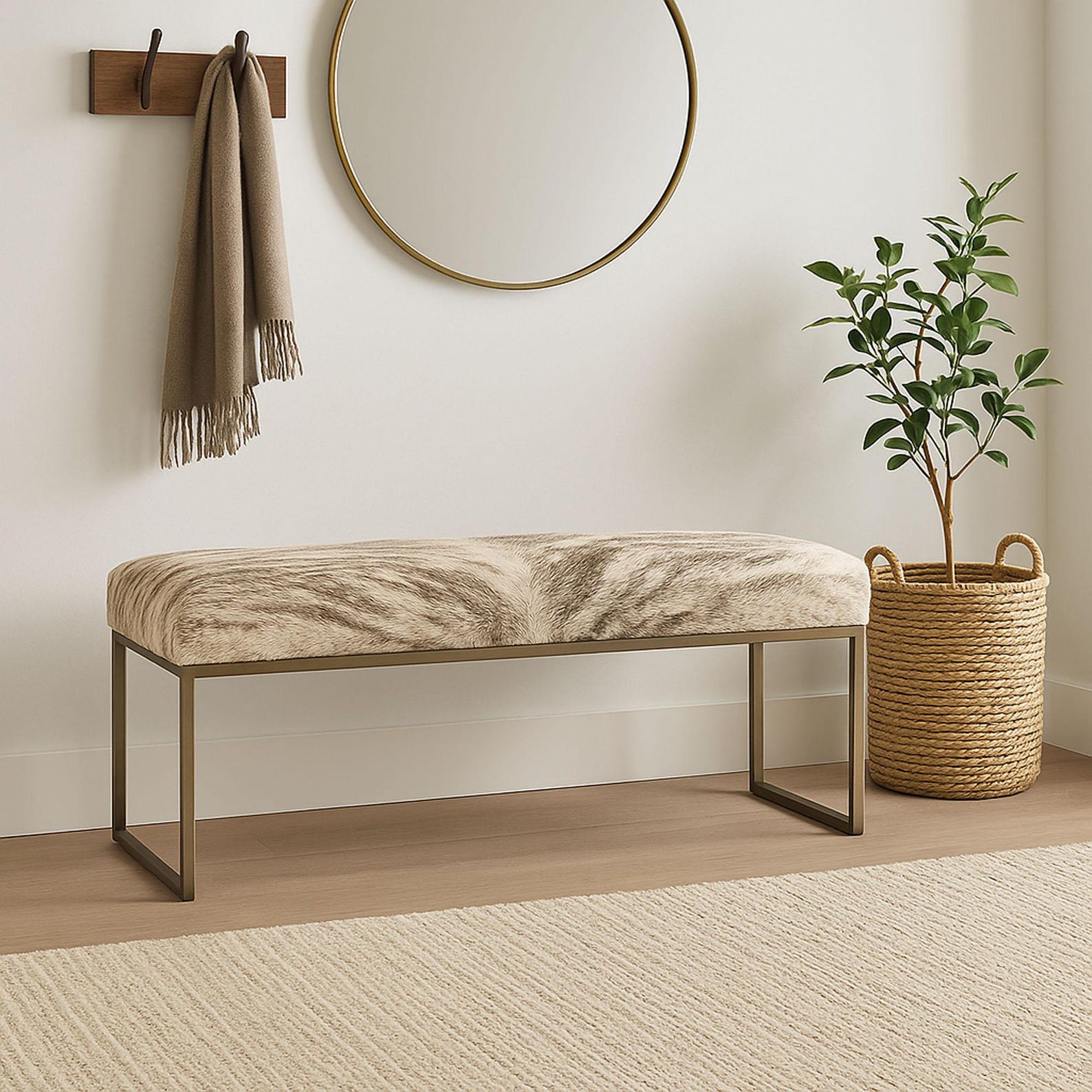 Exotic Cowhide Metal Bench | Dull Nickel Finish | Genuine Cowhide ...
