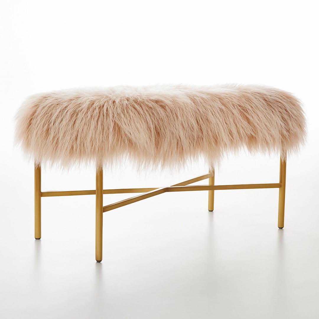 Camel Tip Tibetan Lamb Bench – Satin Brass Metal Base, Upholstered ...