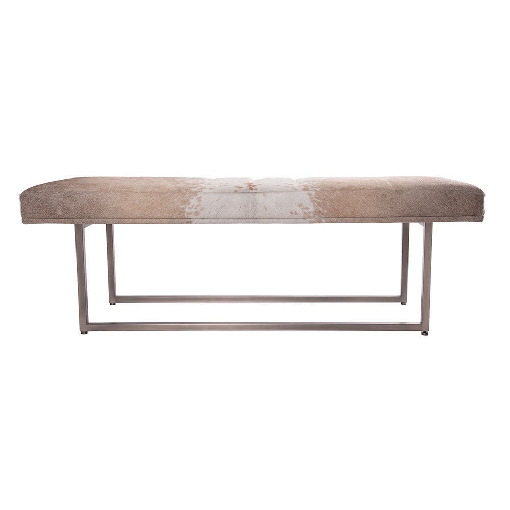 Palazzo Cowhide Metal Bench White & Brown Speckle Cowhide Authentic ...
