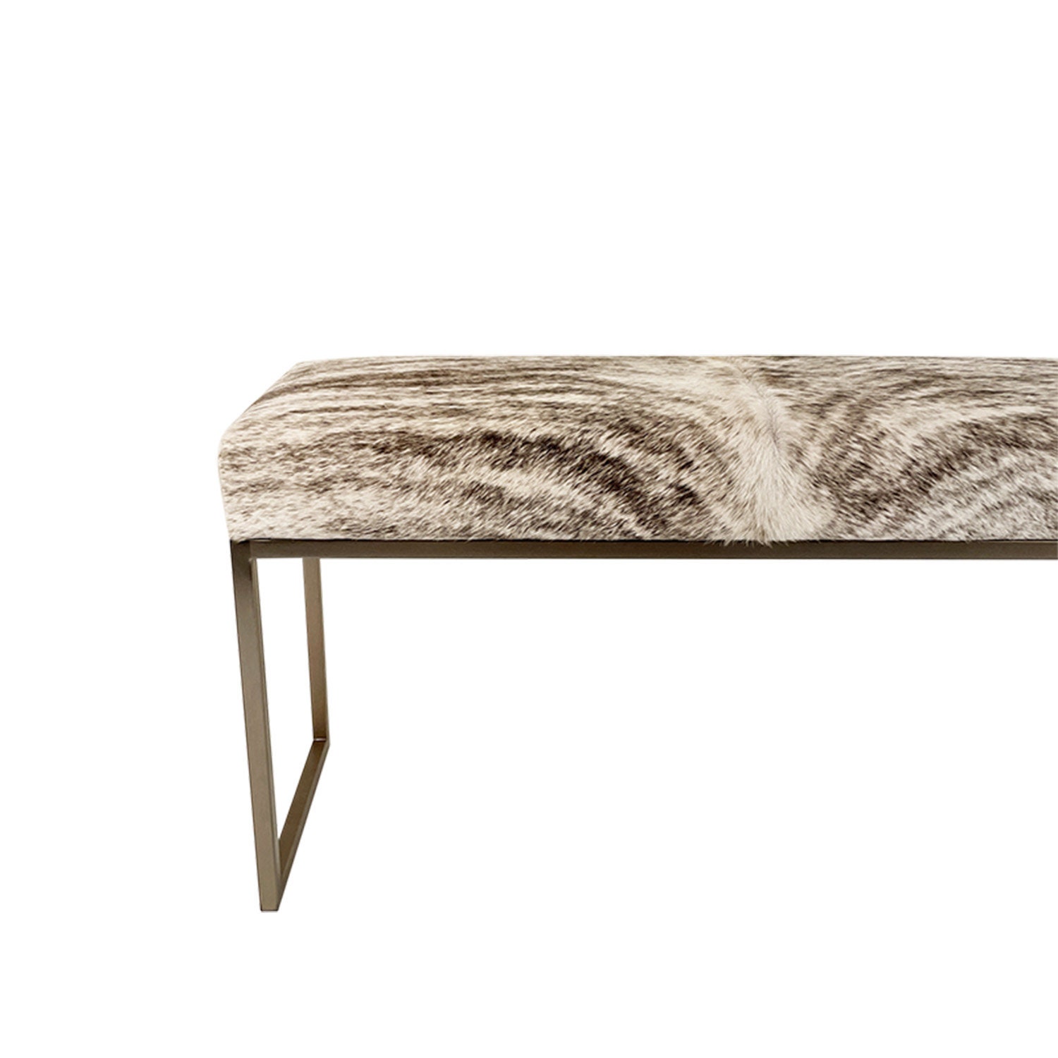 Exotic Cowhide Metal Bench | Dull Nickel Finish | Genuine Cowhide ...