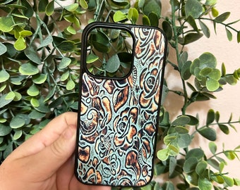 Turquoise Tooled Leather Phone Case - Etsy