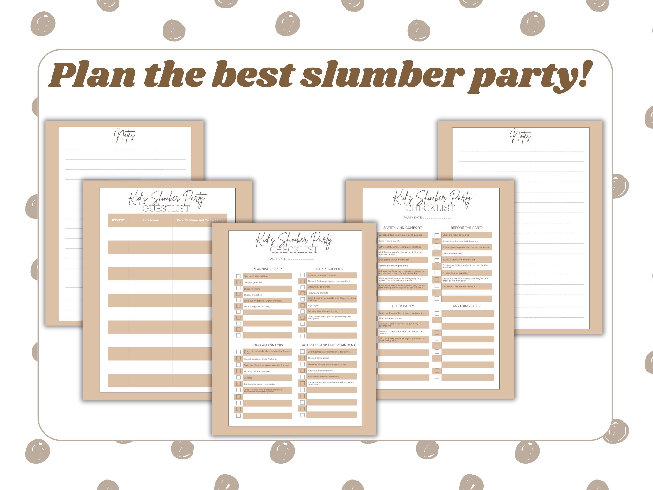 Kids Slumber Party Checklist, Slumber Birthday Party Checklist, Kids ...