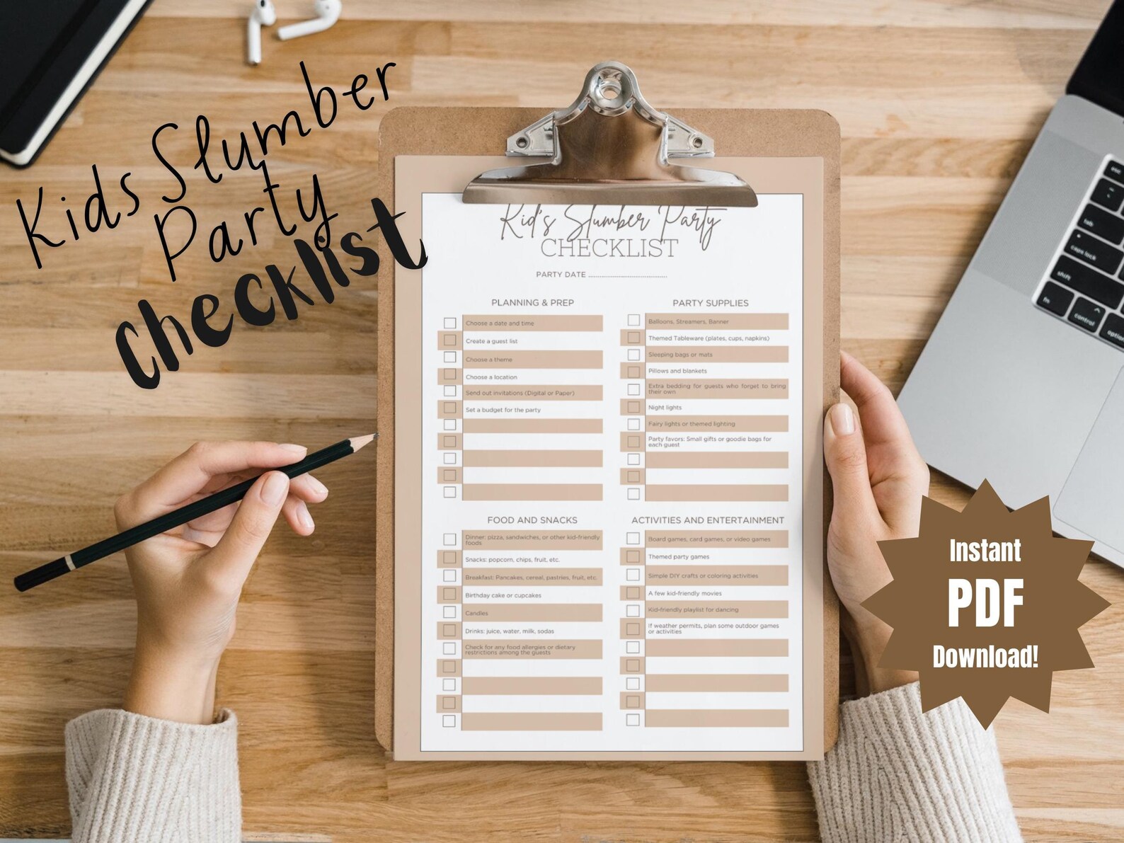 Kids Slumber Party Checklist, Slumber Birthday Party Checklist, Kids ...