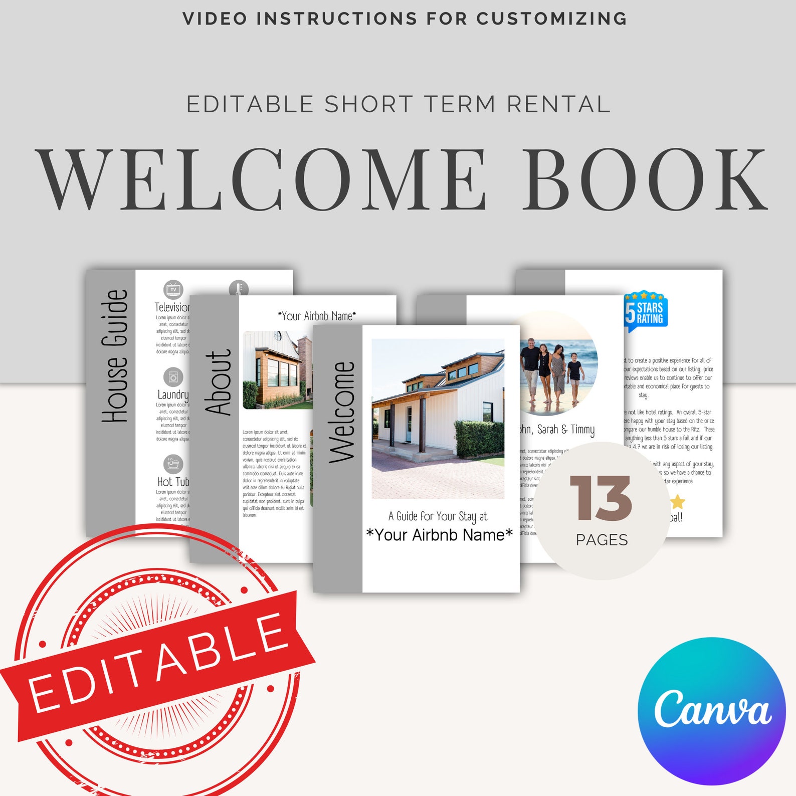 Airbnb Welcome Book Template | Editable Canva Welcome Guide | VRBO ...