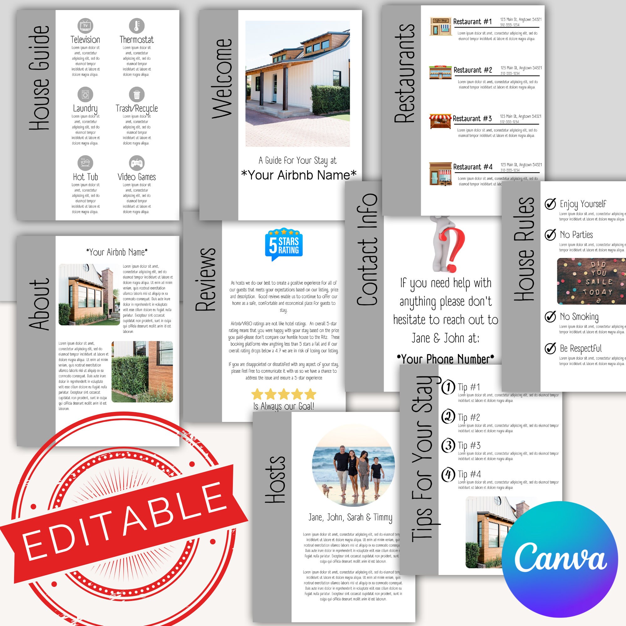 Airbnb Welcome Book Template | Editable Canva Welcome Guide | VRBO ...