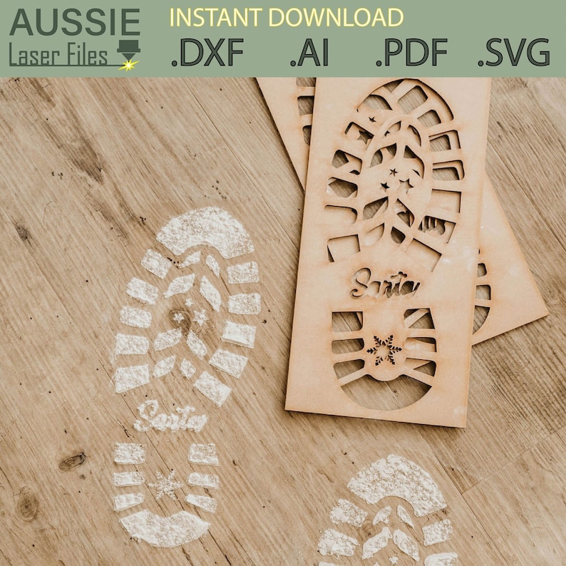 Santa Claus Boot Print Stencil Laser Cut Files | DXF SVG PDF Ai Laser ...