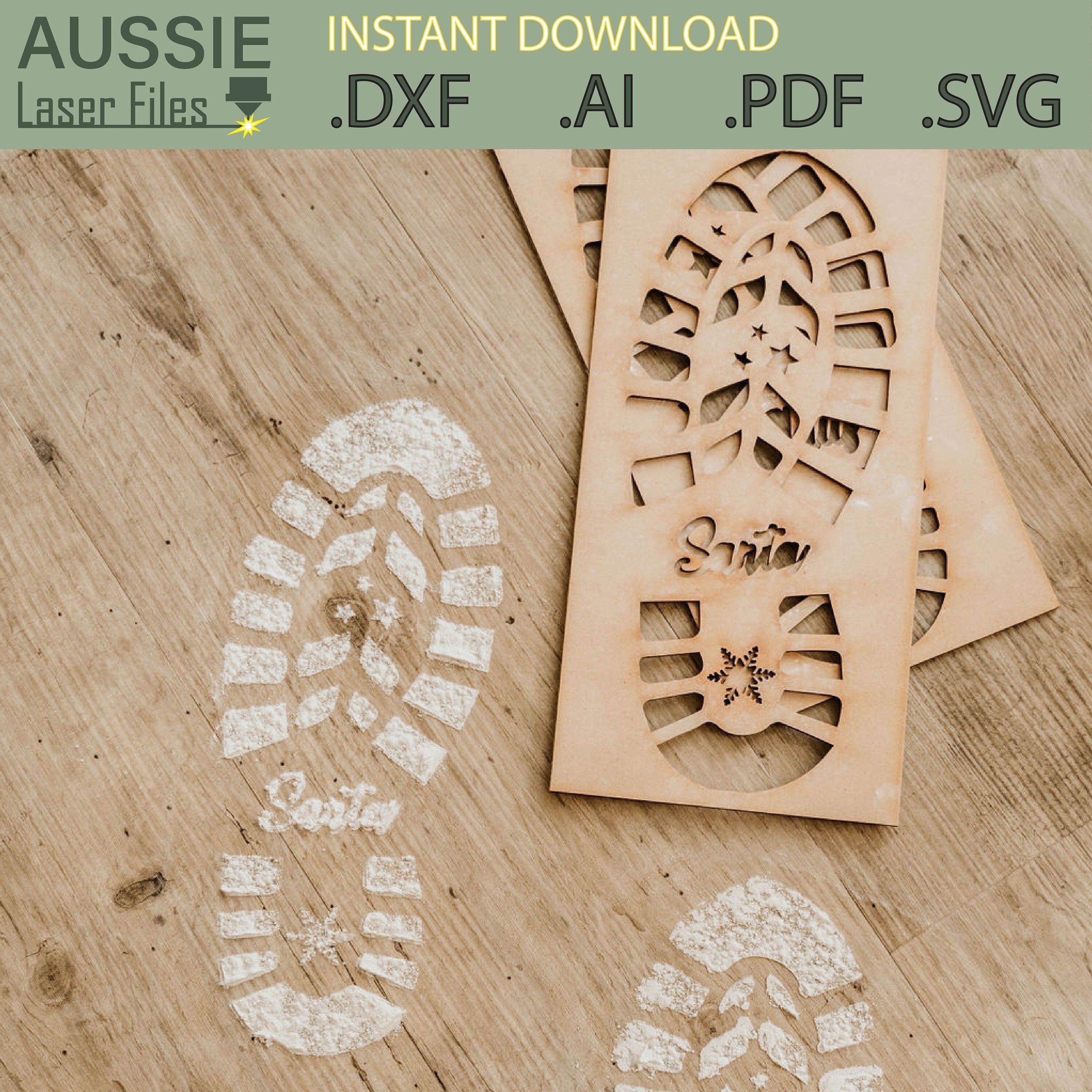 Santa Claus Boot Print Stencil Laser Cut Files | DXF SVG PDF Ai Laser ...