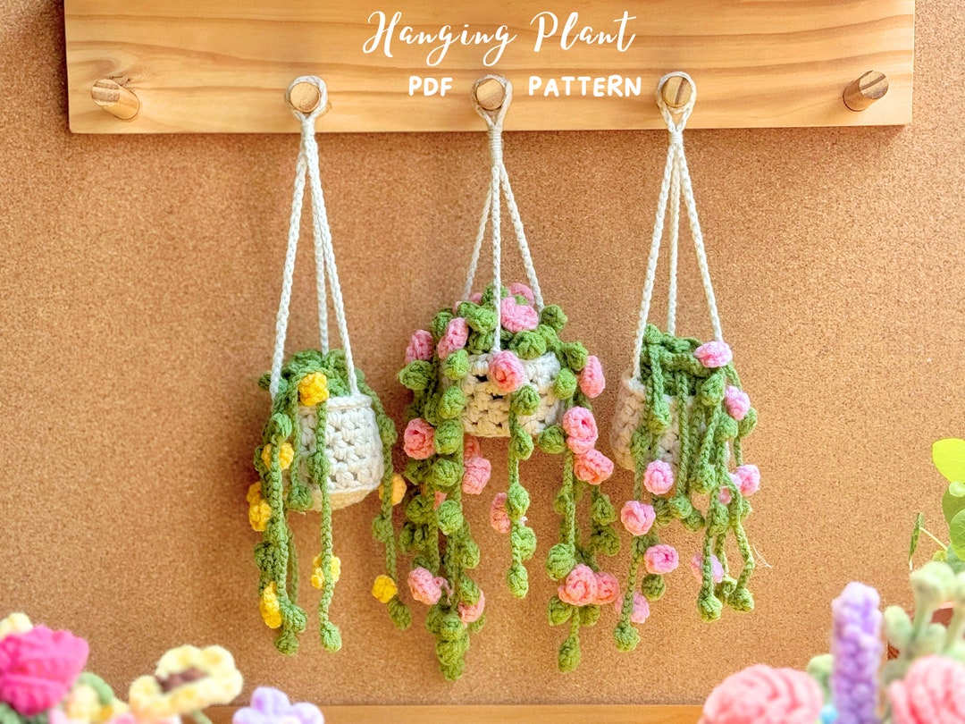 String of Pearls Crochet Pattern, Hanging Plant Pattern, Flower Basket ...