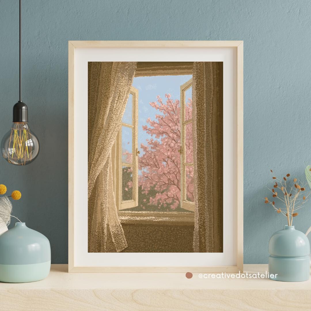 Cherry Blossom in Pointillism: Spring Botanical Wall Art Digital ...