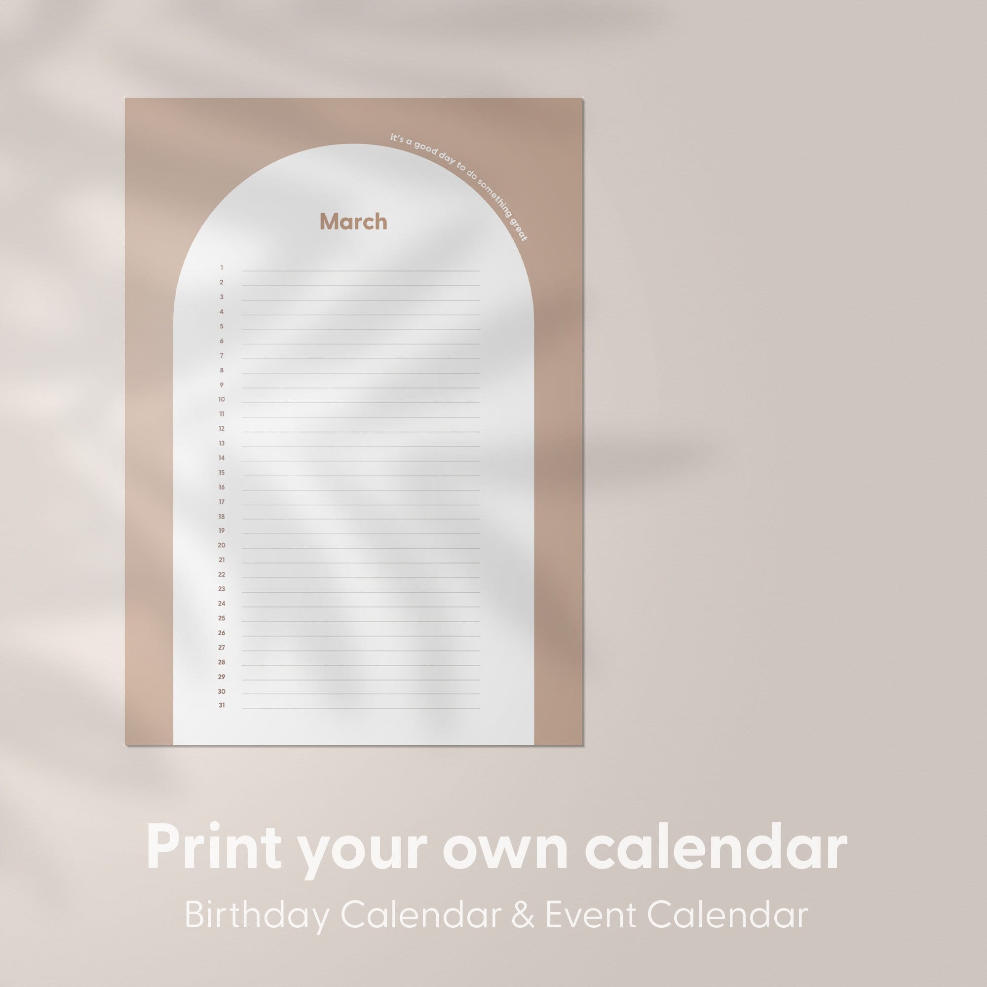 Minimalist Arch Printable Birthday Calendar | Perpetual Calendar | A4 ...