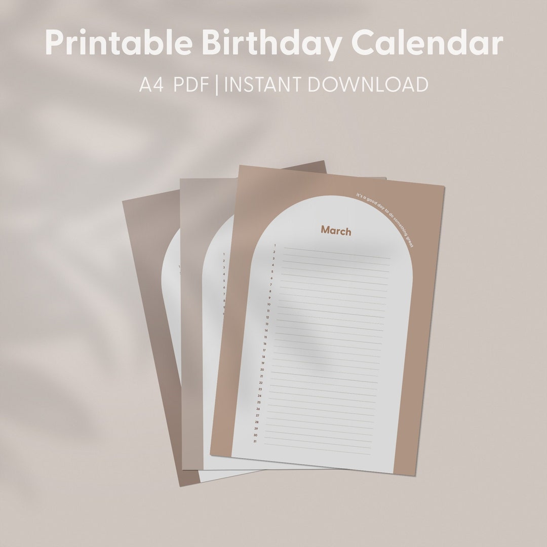 Minimalist Arch Printable Birthday Calendar | Perpetual Calendar | A4 ...